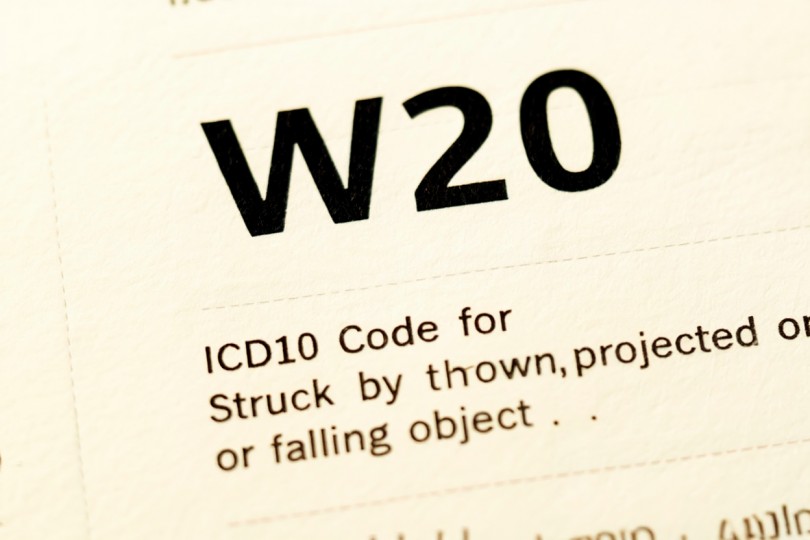 ICD10 Code for Struck by thrown, projected or falling object